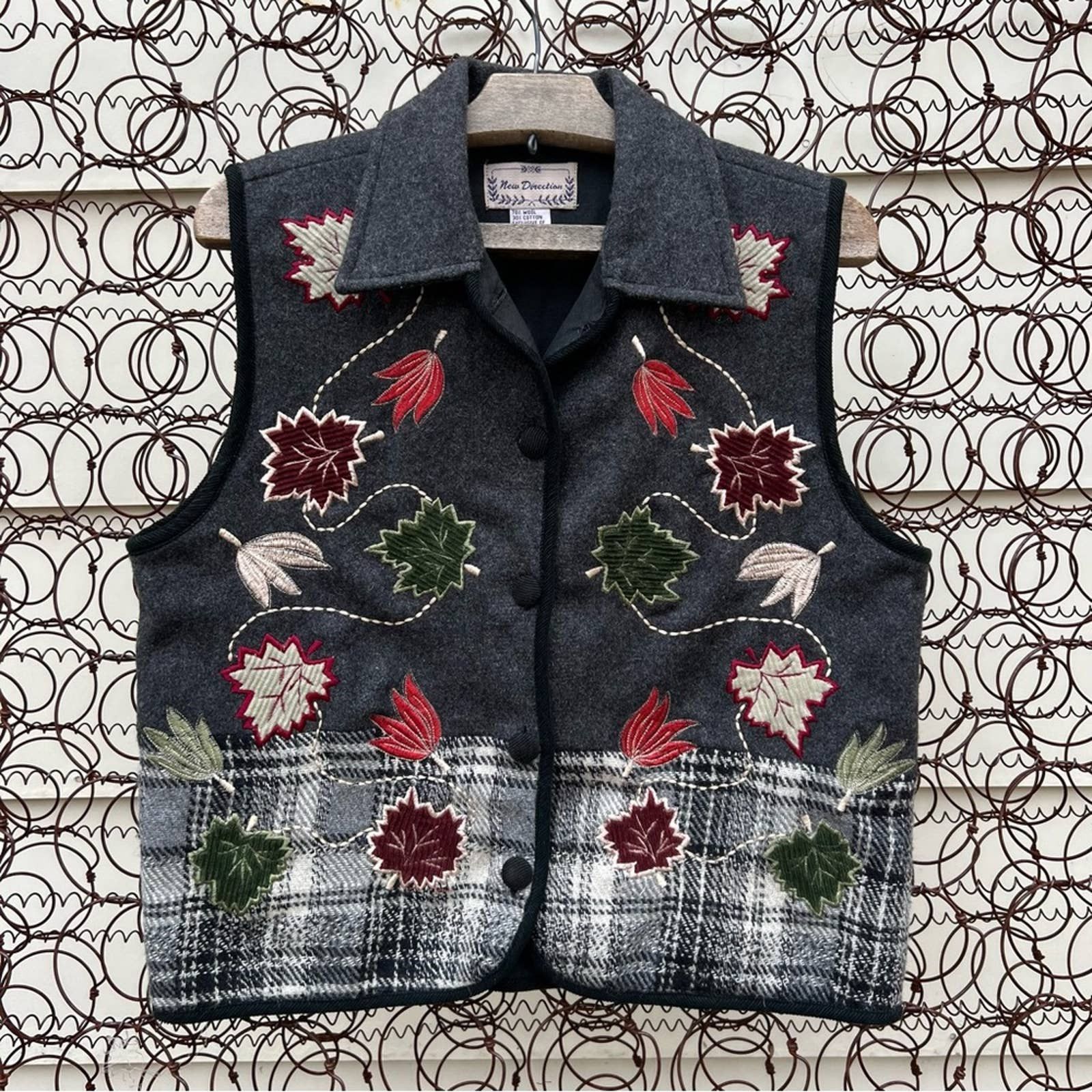 Vintage Vintage 90s New Direction fall leaves felted wool vest | Grailed