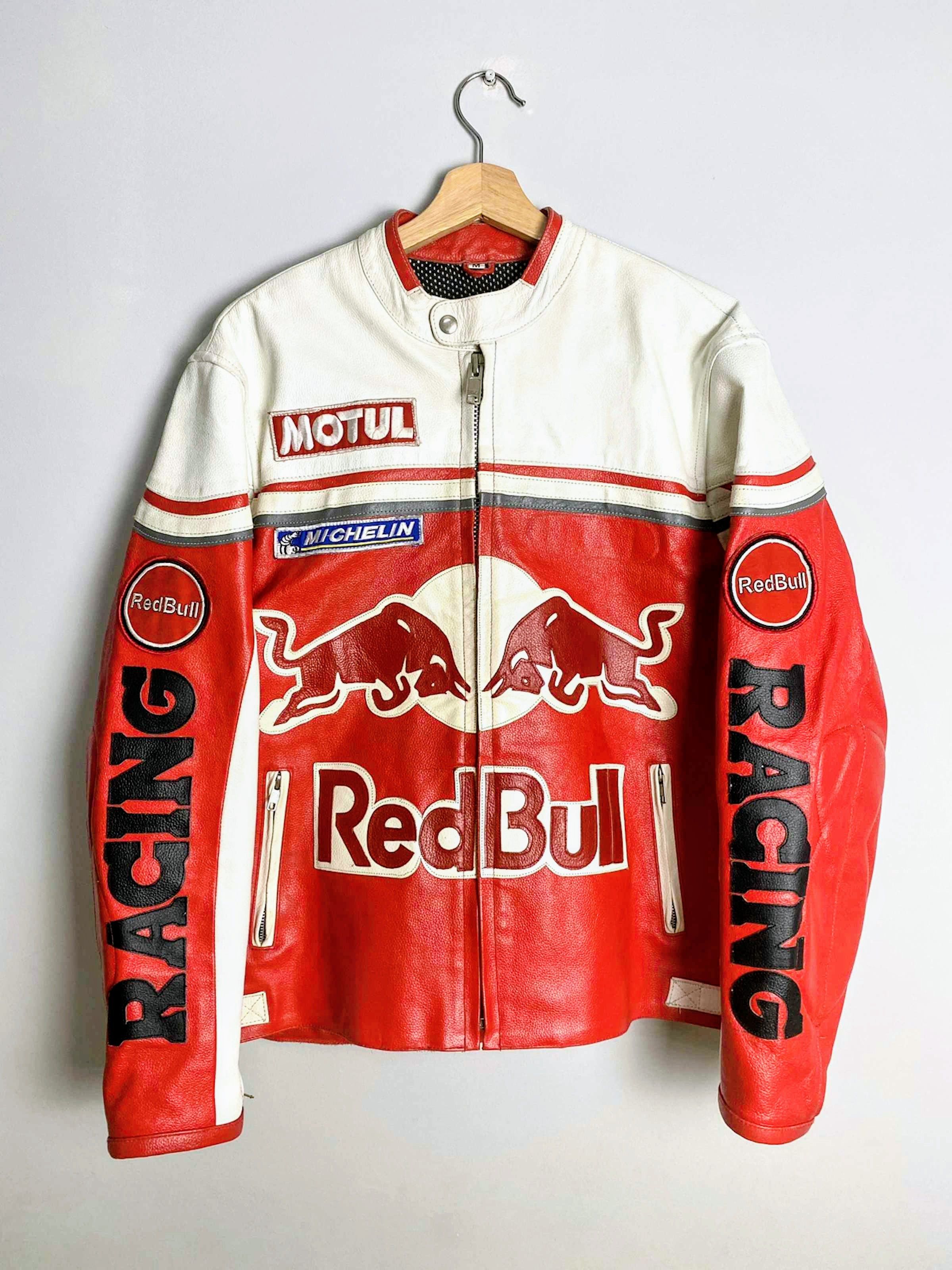 Red Bull × Vintage Vintage 90s Red Bull Racing Leather Jacket Rare ...
