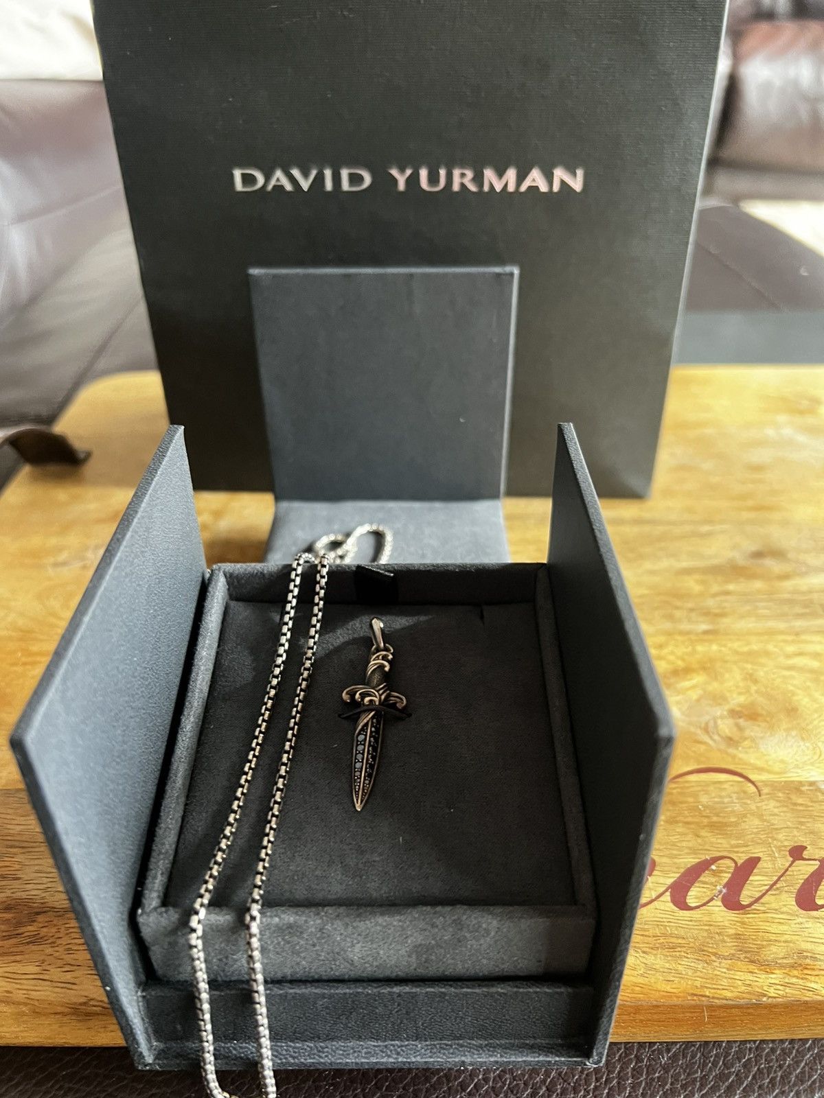 David Yurman David Yurman black diamond dagger + David Yurman box chain ...