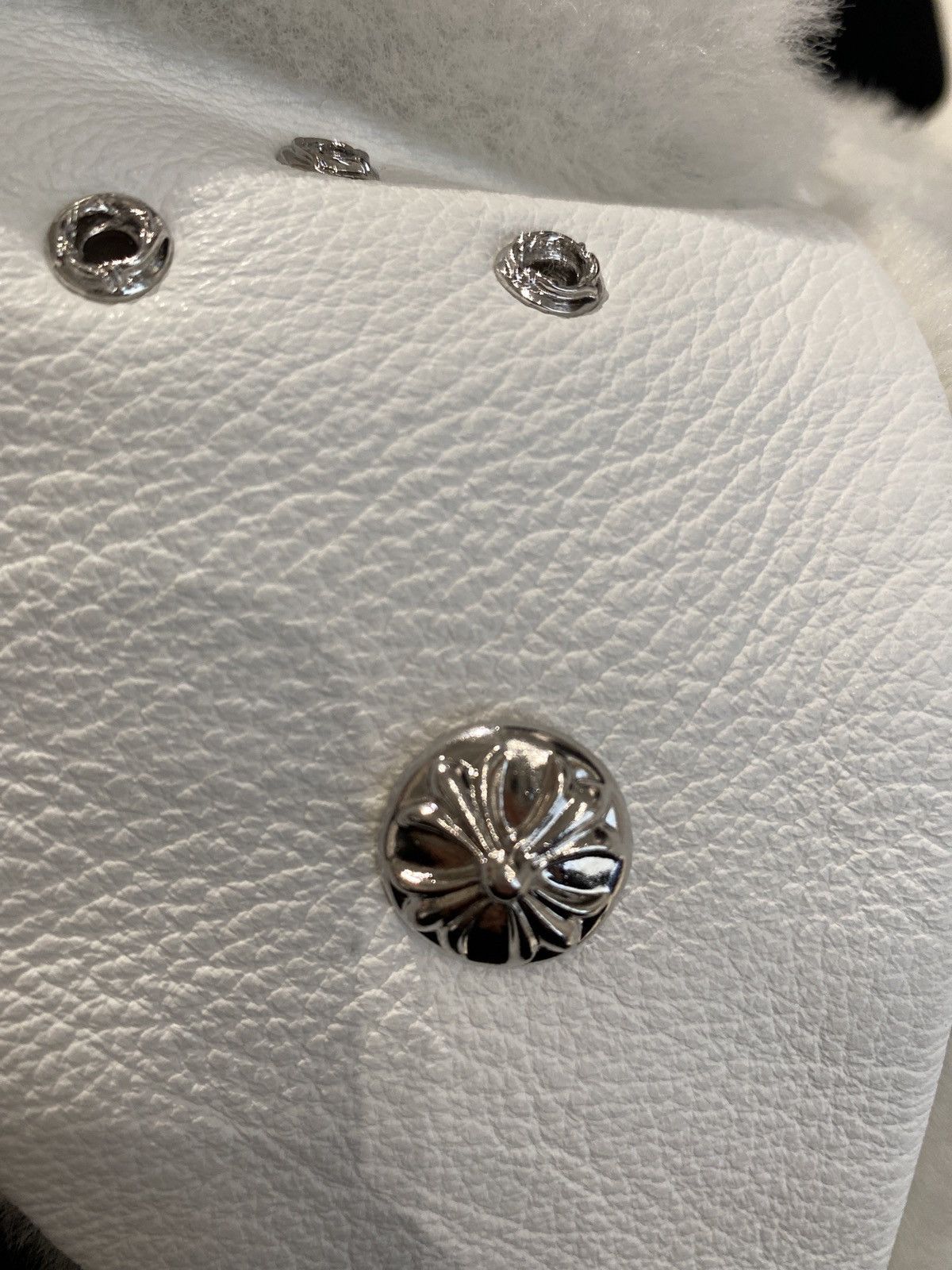 Chrome Hearts Chrome Hearts Silver Button White Fur Hat With Ear Flaps ...