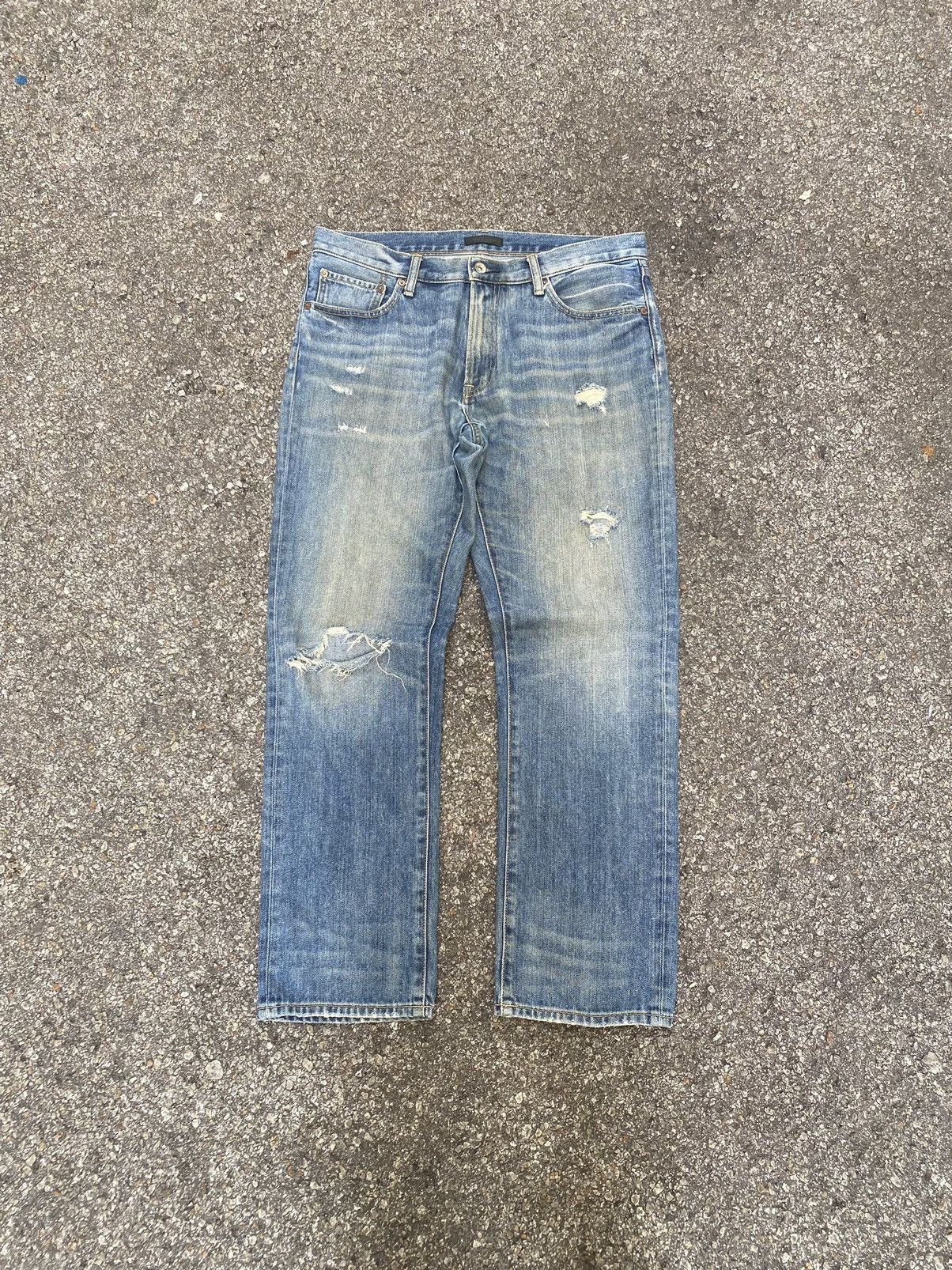 Vintage Japanese Distressed Denim Faded Blue Jeans Pants | Grailed