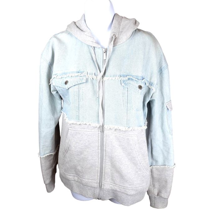 Maniere De Vior Maniere De Voir Blue Denim Gray Fleece Hoodie Jacket 6 ...