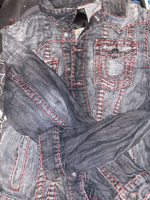 True Religion BLACK AND RED TRUE RELIGION JEAN JACKET | Grailed