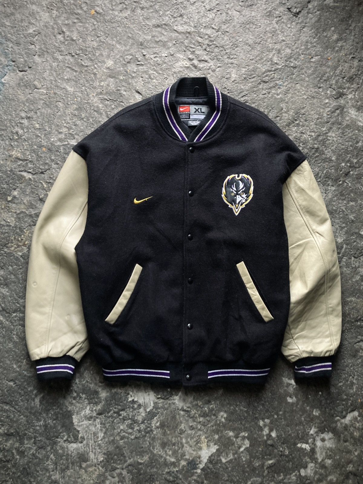 NFL × Nike × Vintage Baltimore Ravens Leather & Wool Bomber Jacket ...