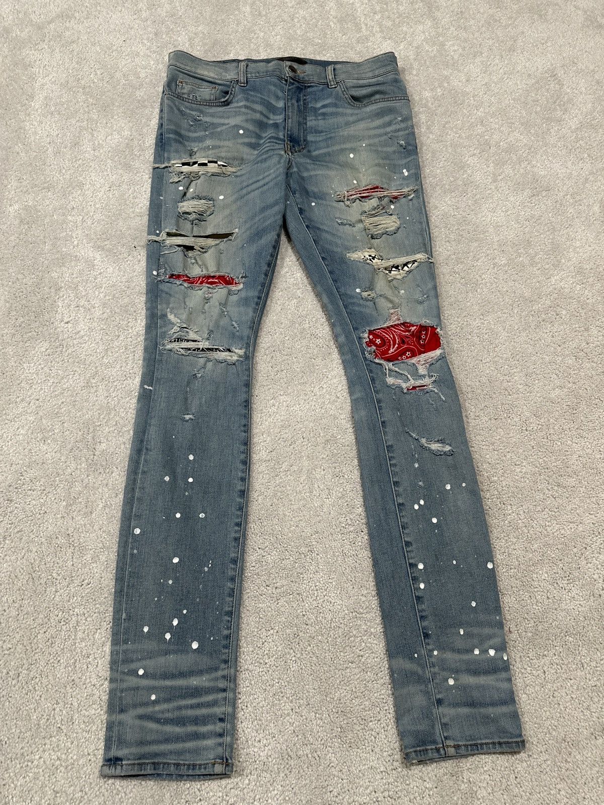 Amiri Amiri Red Indigo Art Patch Blue Denim Jeans | Grailed