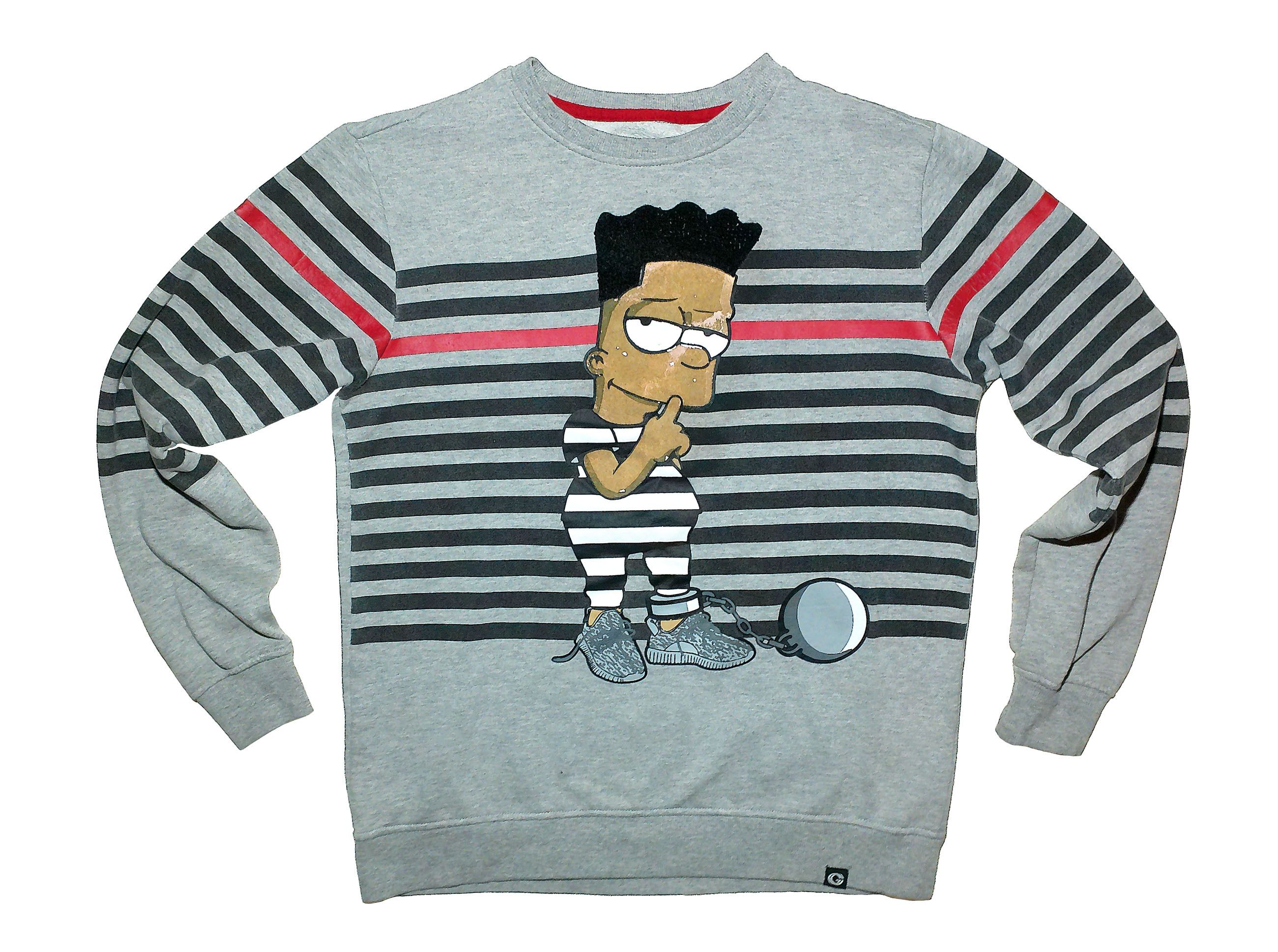 Custom Vtg Rare Black Bart Simpson Flippin' Bird Inmate Sweater M | Grailed