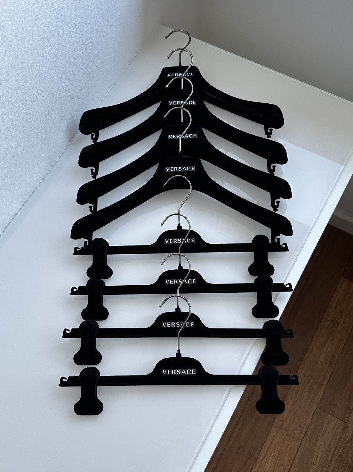 Versace Versace premium made in italy metal velour black hangers | Grailed