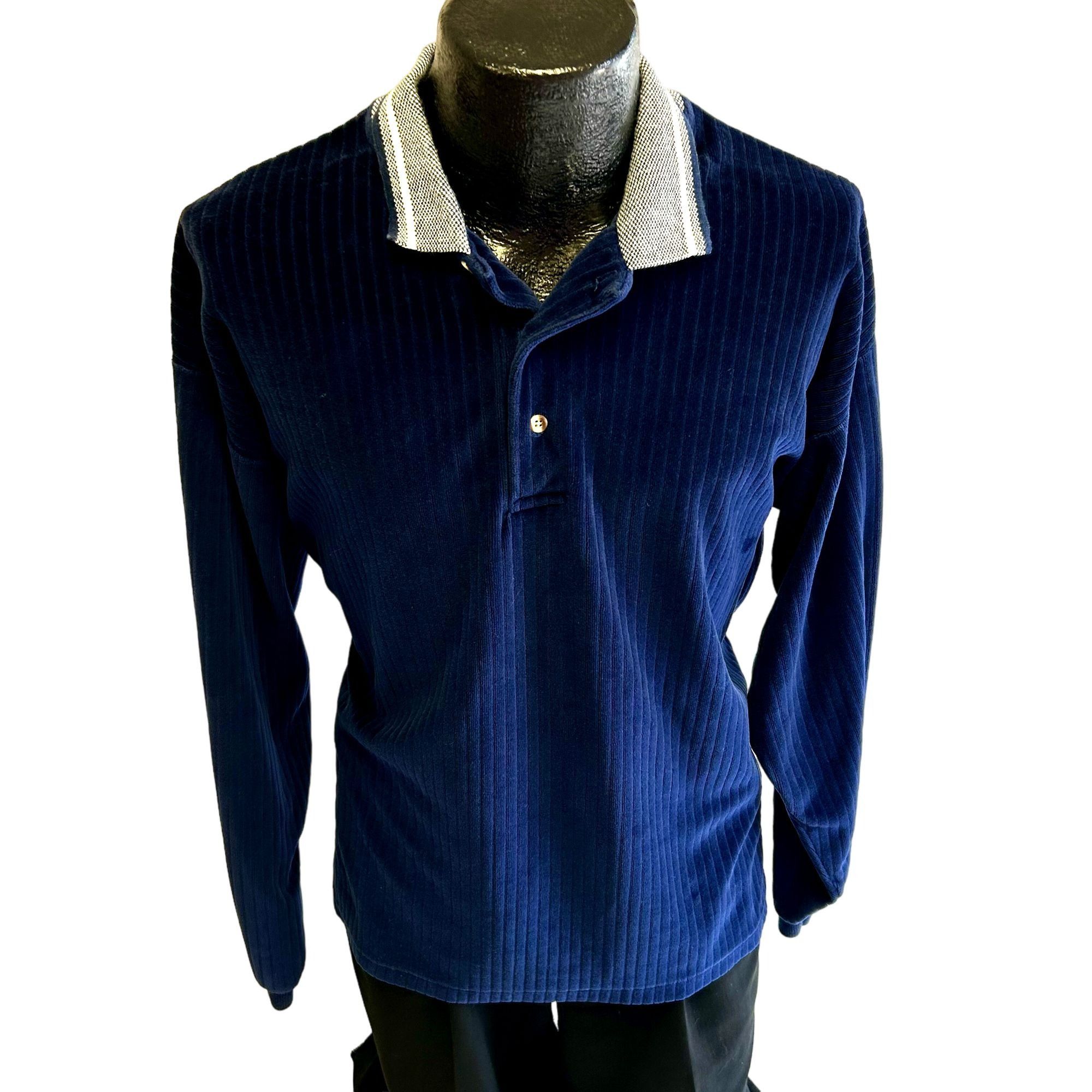 Bert Pulitzer 80's Bert Pulitzer Navy Blue VELVET Polo Velour Shirt L ...