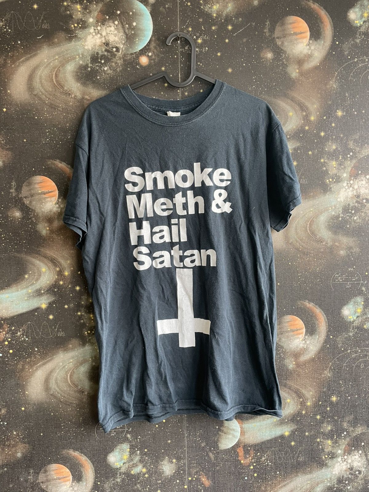 Vintage BY SATAN Smoke Meth & Hail Satan Parody Tee | Grailed