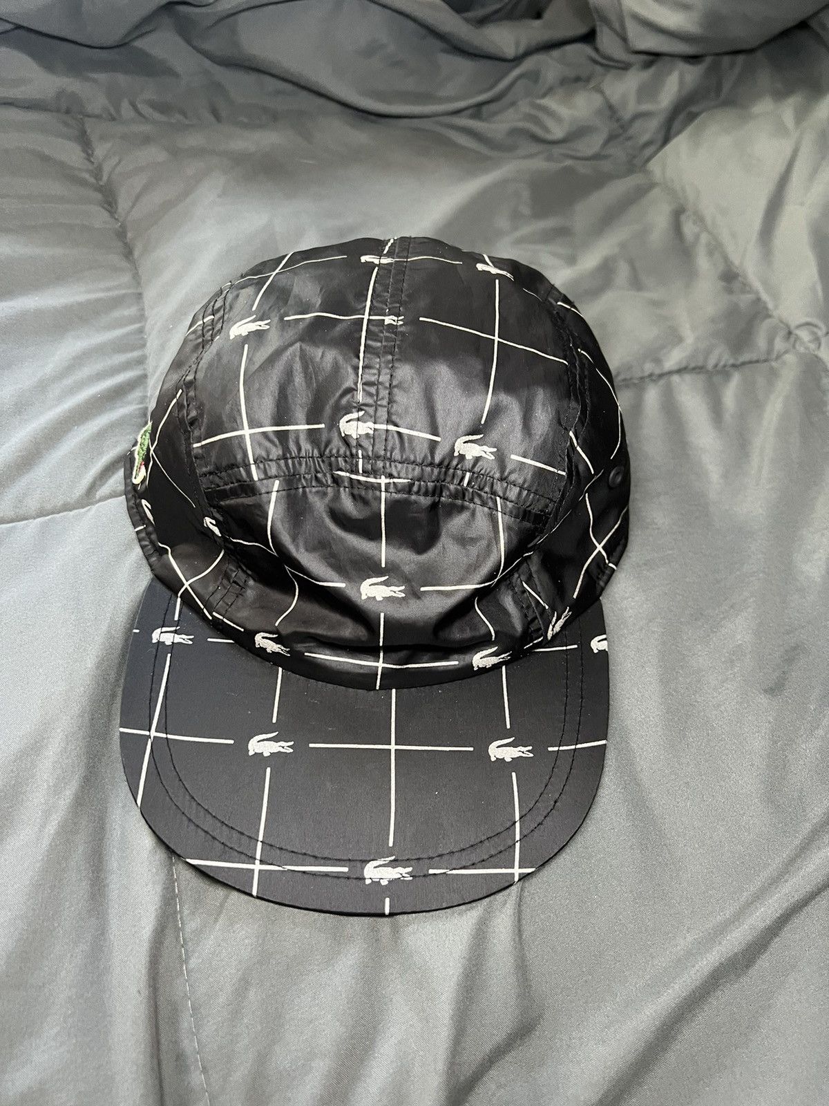 Supreme Supreme x Lacoste Black Reflective Grid Nylon Camp Cap | Grailed