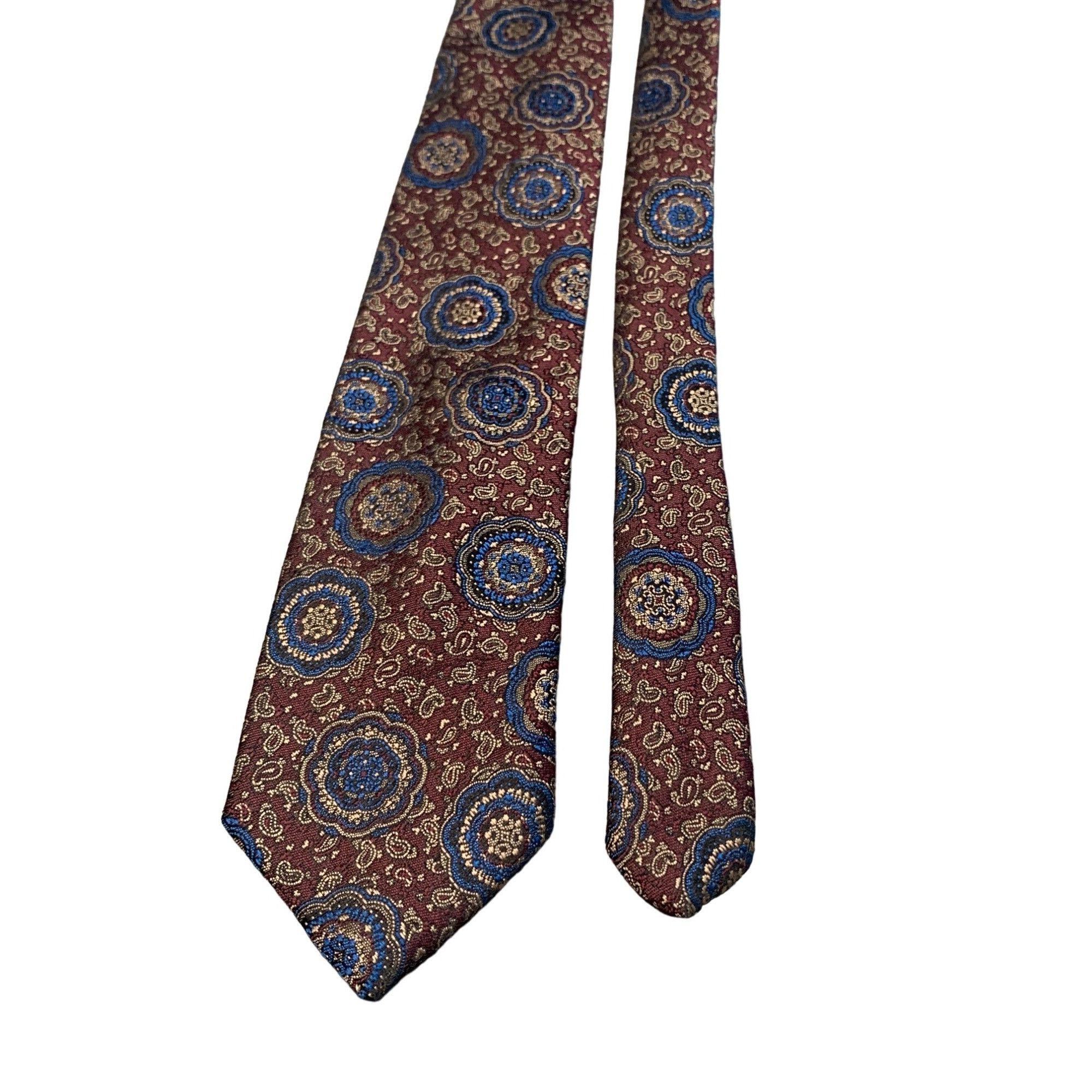 Adams Row Adams Row Mens Tie Made in USA Maroon Blue Paisley Design Ne ...