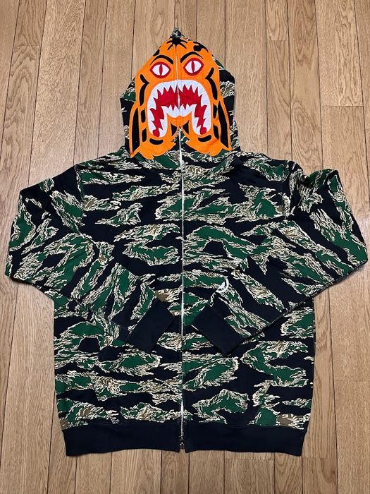 Bape OG Vintage NIGO BAPE Tiger full zip hoodie tiger camo green | Grailed