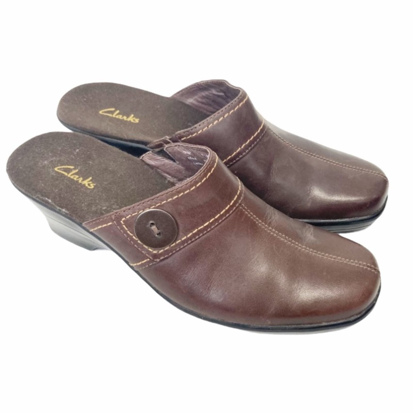 Clarks Clarks Brown Leather Slip On Clogs Sz 7.5 | Grailed