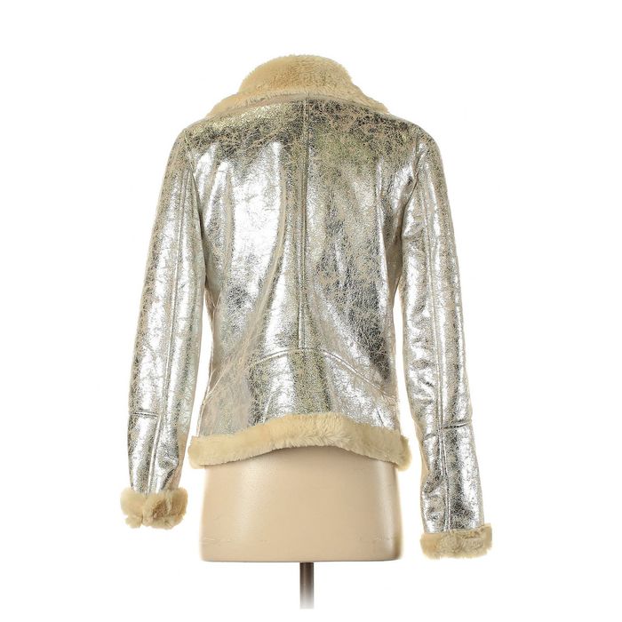 Tommy Hilfiger TOMMY HILFIGER Silver Metallic Shearling Motorcycle ...