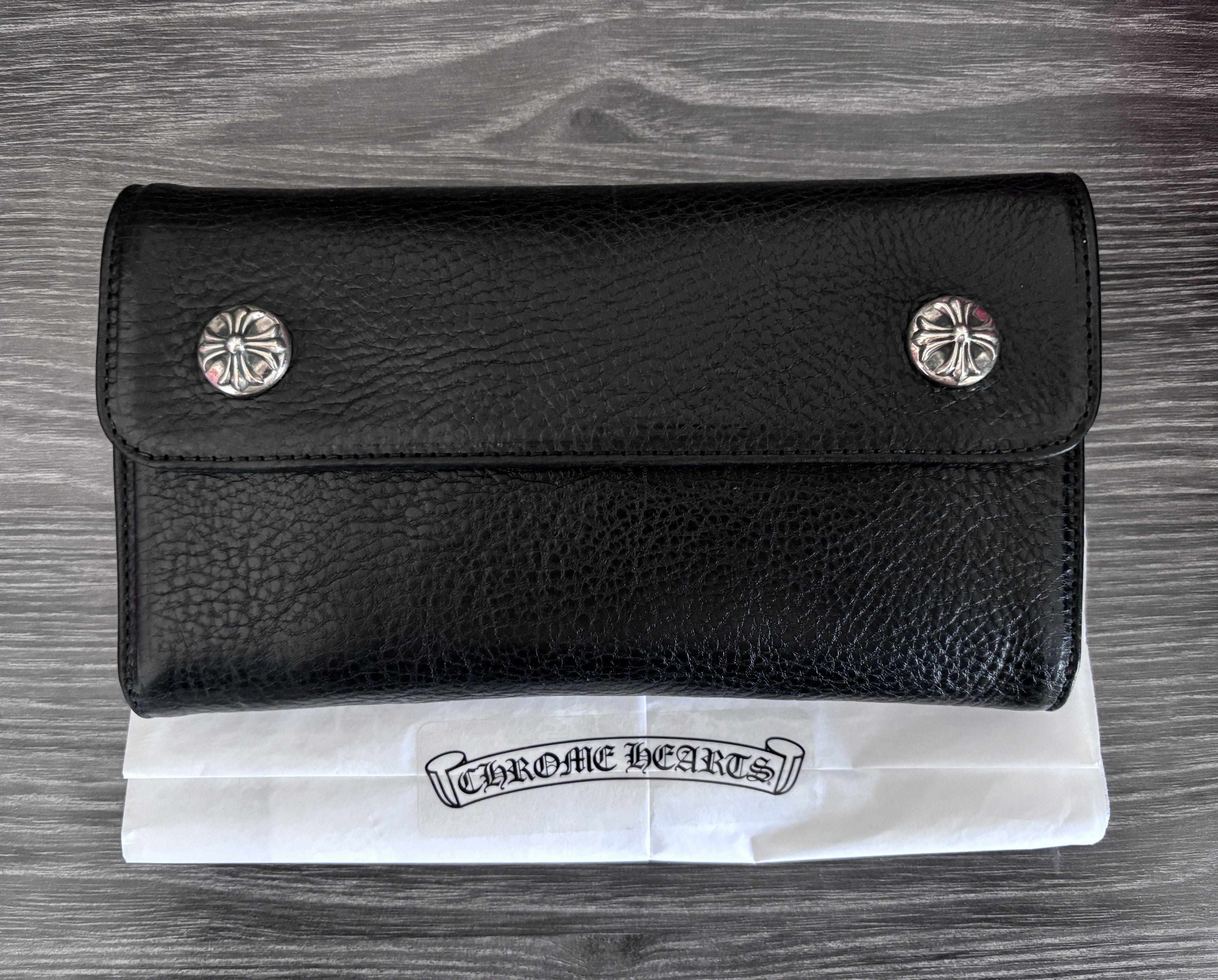 Chrome Hearts Chrome Hearts Wave Wallet Cross Button Black Heavy ...