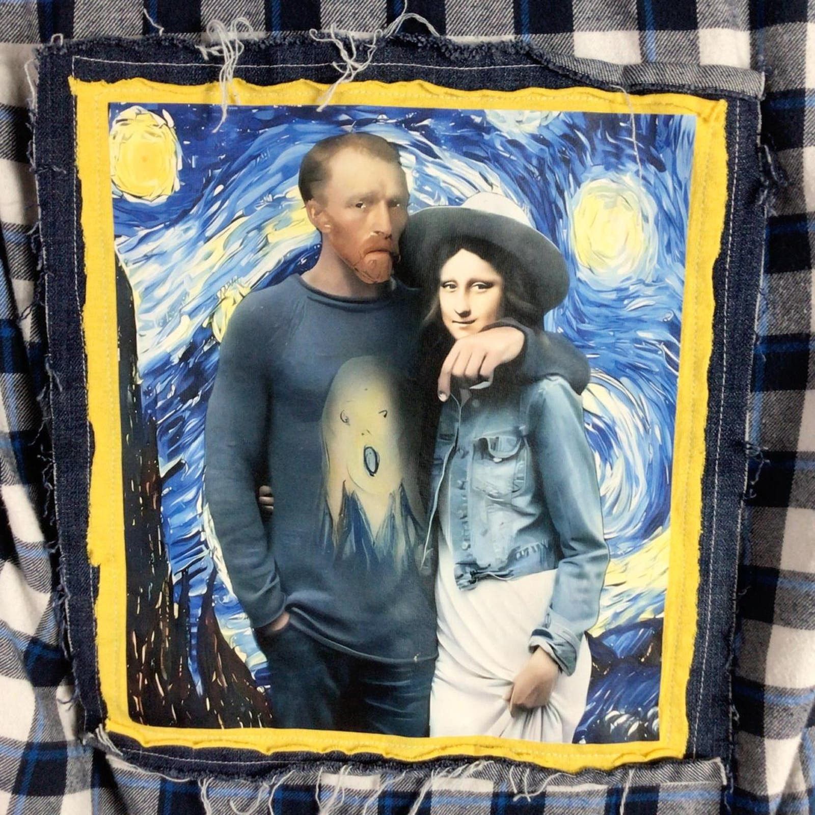 American Rag Upcycled Flannel Funny Van Gogh Stary Night Mona Lisa Art ...