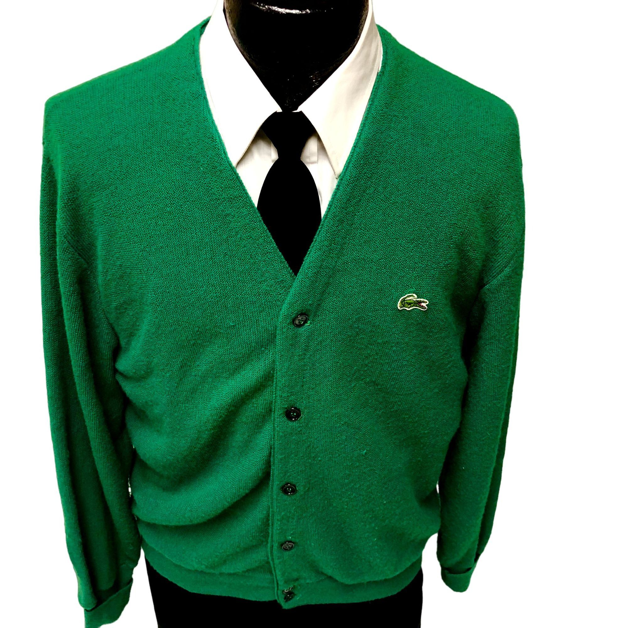 Izod 80's Izod Lacoste GREEN Knit Cardigan Alligator Logo Sweater | Grailed