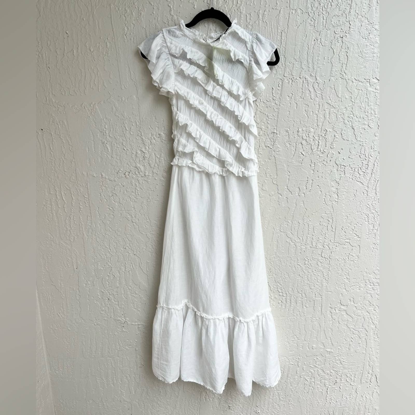 Sea New York Sea New York white diagonal ruffle maxi dress size 0 | Grailed