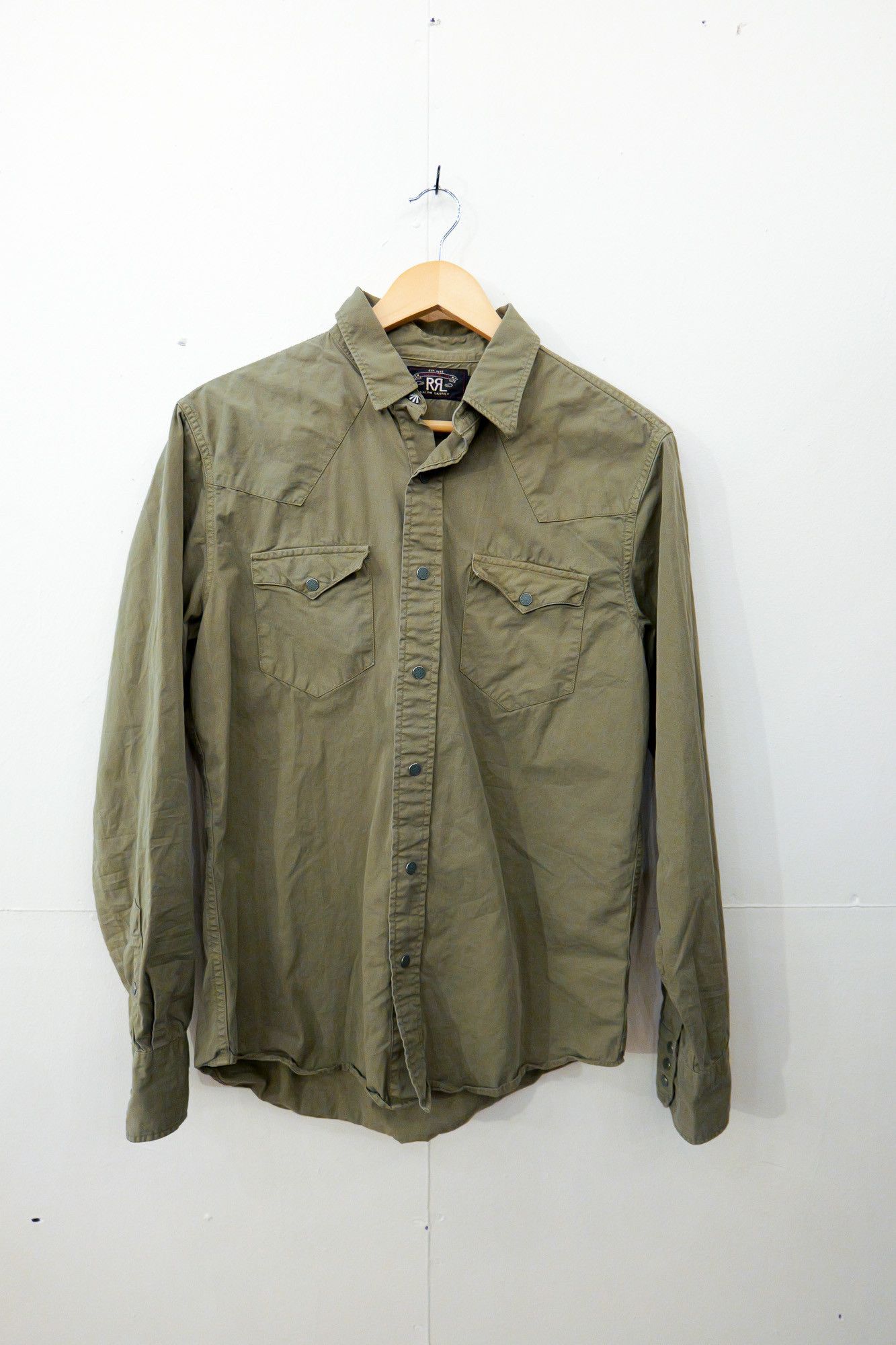 RRL Ralph Lauren RRL Military Poplin Western Snap Shirt – Olive | Grailed