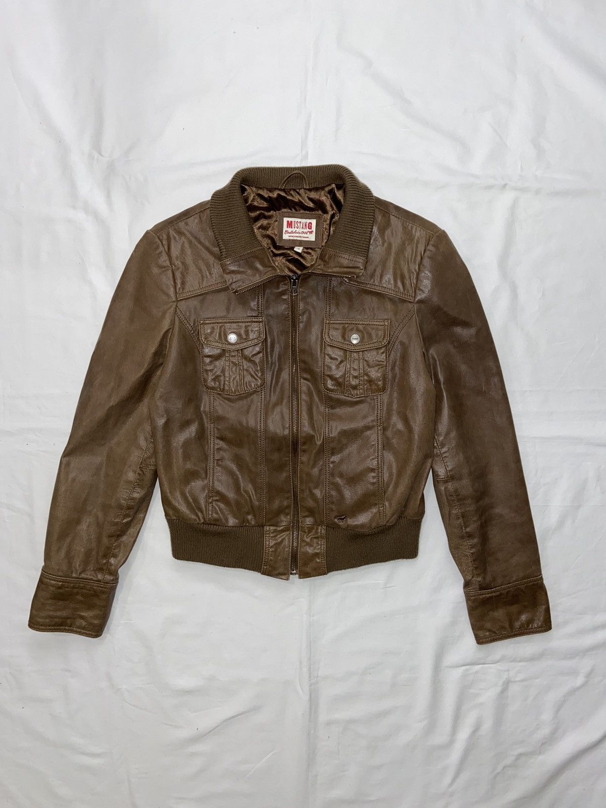 Vintage RARE VINTAGE MUSTANG LEATHER JACKET BOMBER RACING BIKER MOTO ...