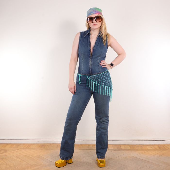 Avant Garde Vila denim catsuit flares jumpsuit L | Grailed