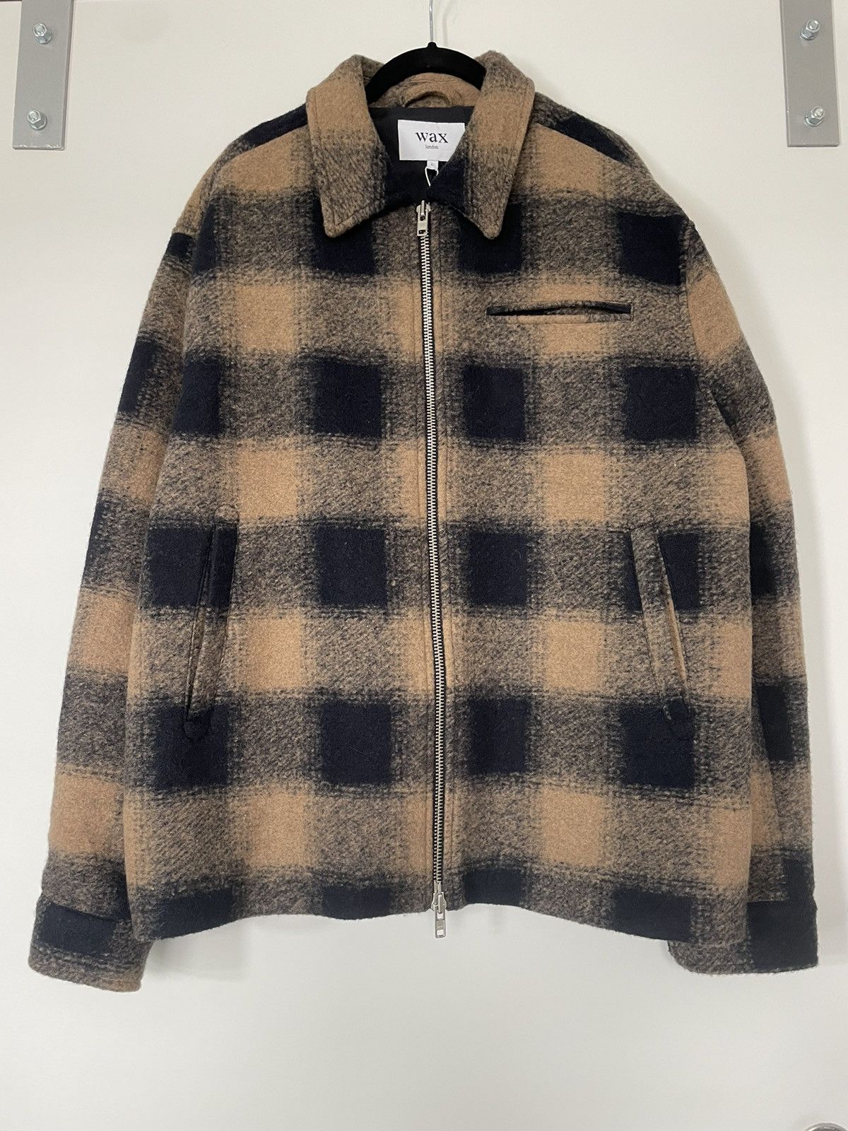 Wax London NWT Wax London Greenland Plaid Wool Blend Jacket Navy/Beige ...