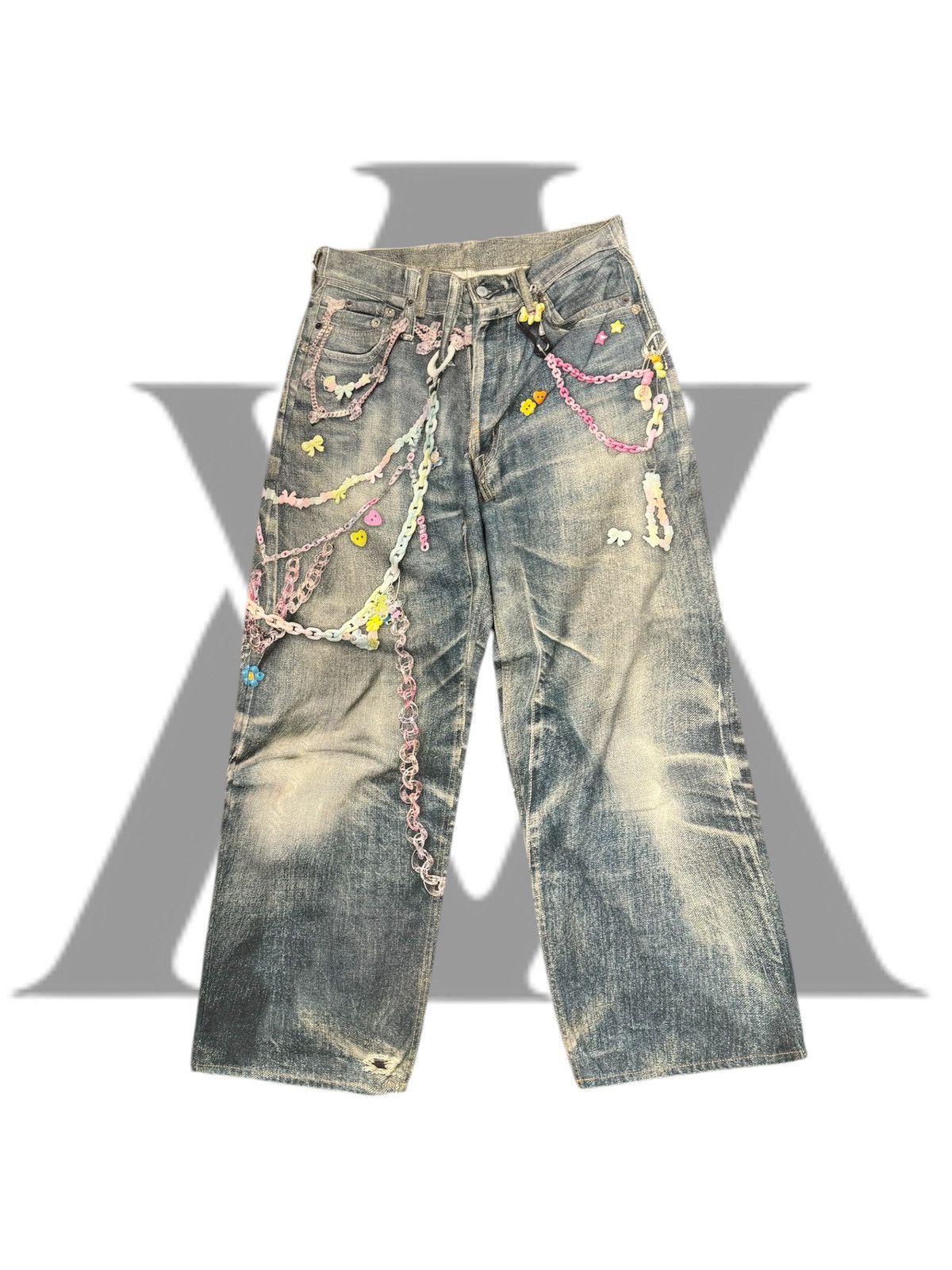 Acne Studios ACNE STUDIOS Wide-Leg Pink Chain Printed Jeans Acne Studios ACNE STUDIOS Wide-Leg Pink Chain Printed Jeans