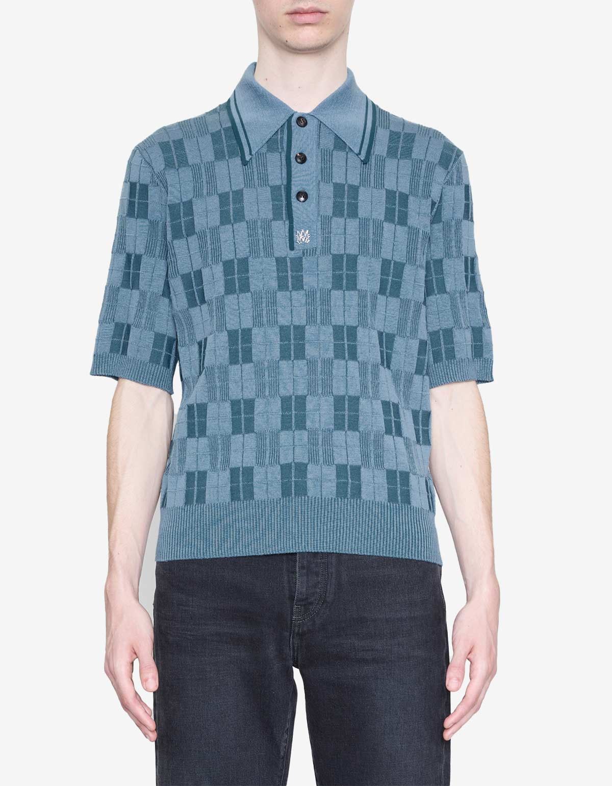 Amiri Amiri Blue Checkered Polo T-Shirt | Grailed