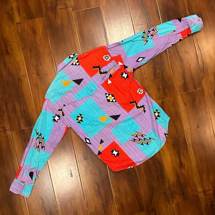 Vintage Vintage 90s Wrangler Brushpopper Button Up Blue Pink 17-35 A ...