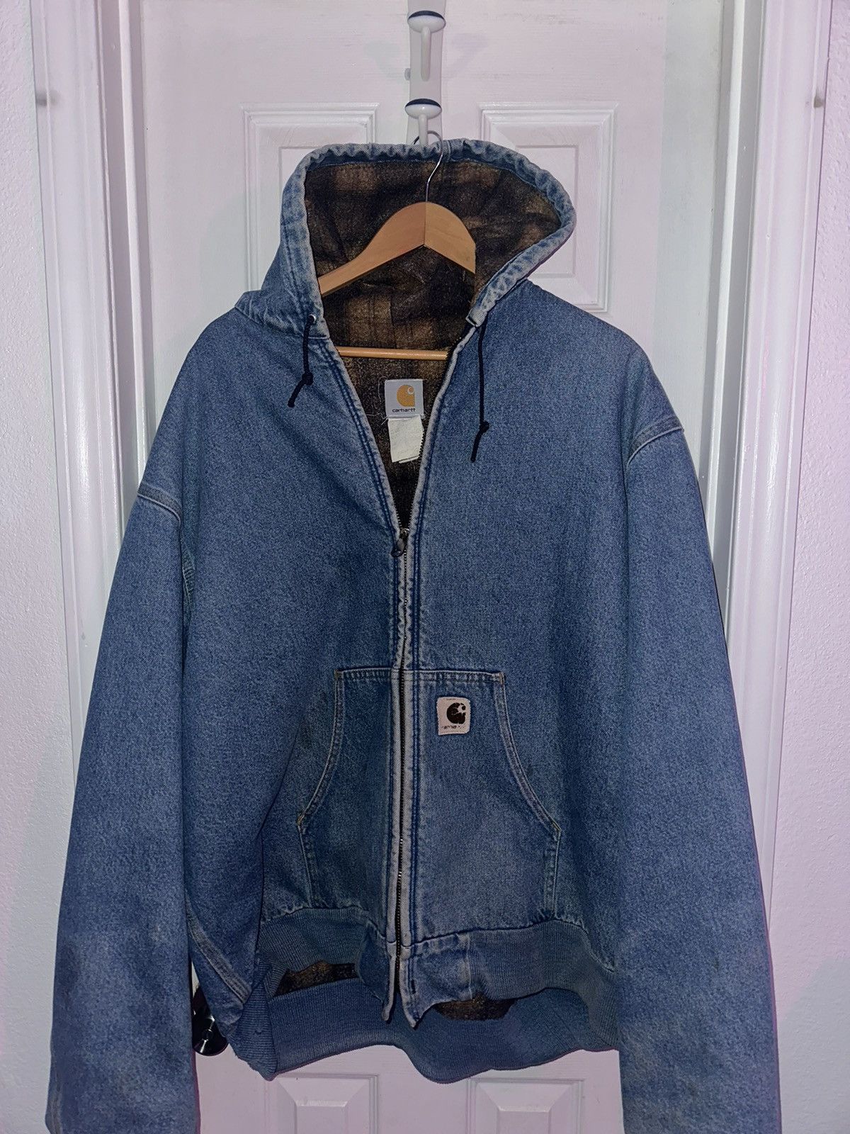 Vintage Vintage Carhartt Denim Hood Jean Jacket Aztec Blanket Lined ...