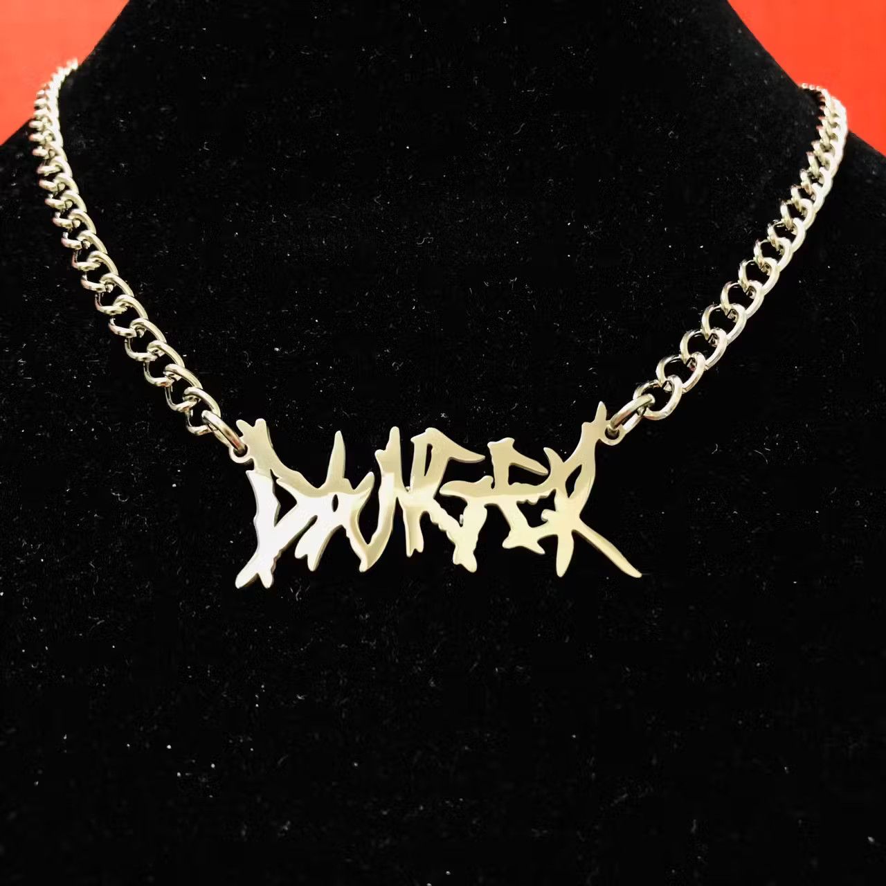 Rockers DANGER word alphabet letter on curb chain Choker | Grailed