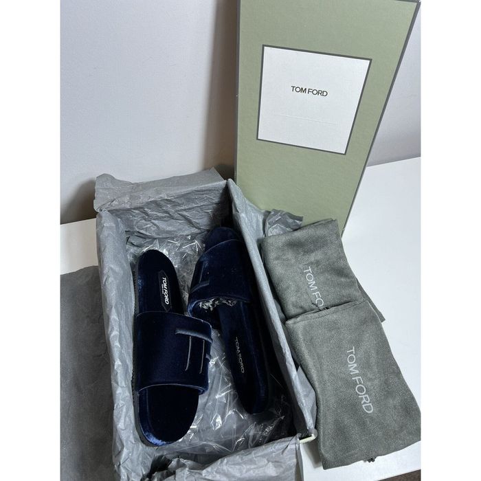 Tom Ford Authentic New Tom Ford Velvet Blue Sandal TF Logo UK 7 | Grailed