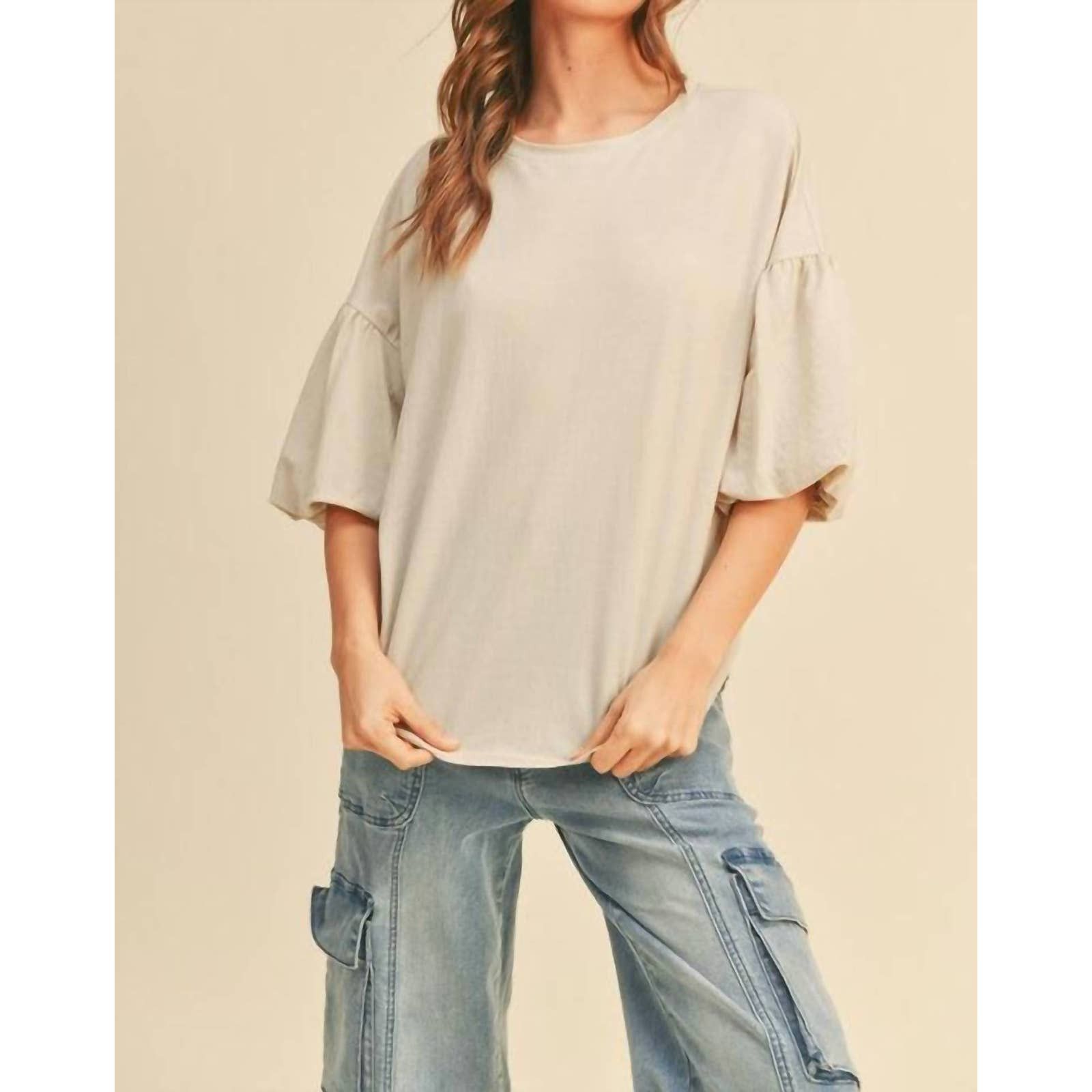 Designer MIOU MUSE Jessica Bubble Sleeve Top In Stone | Grailed
