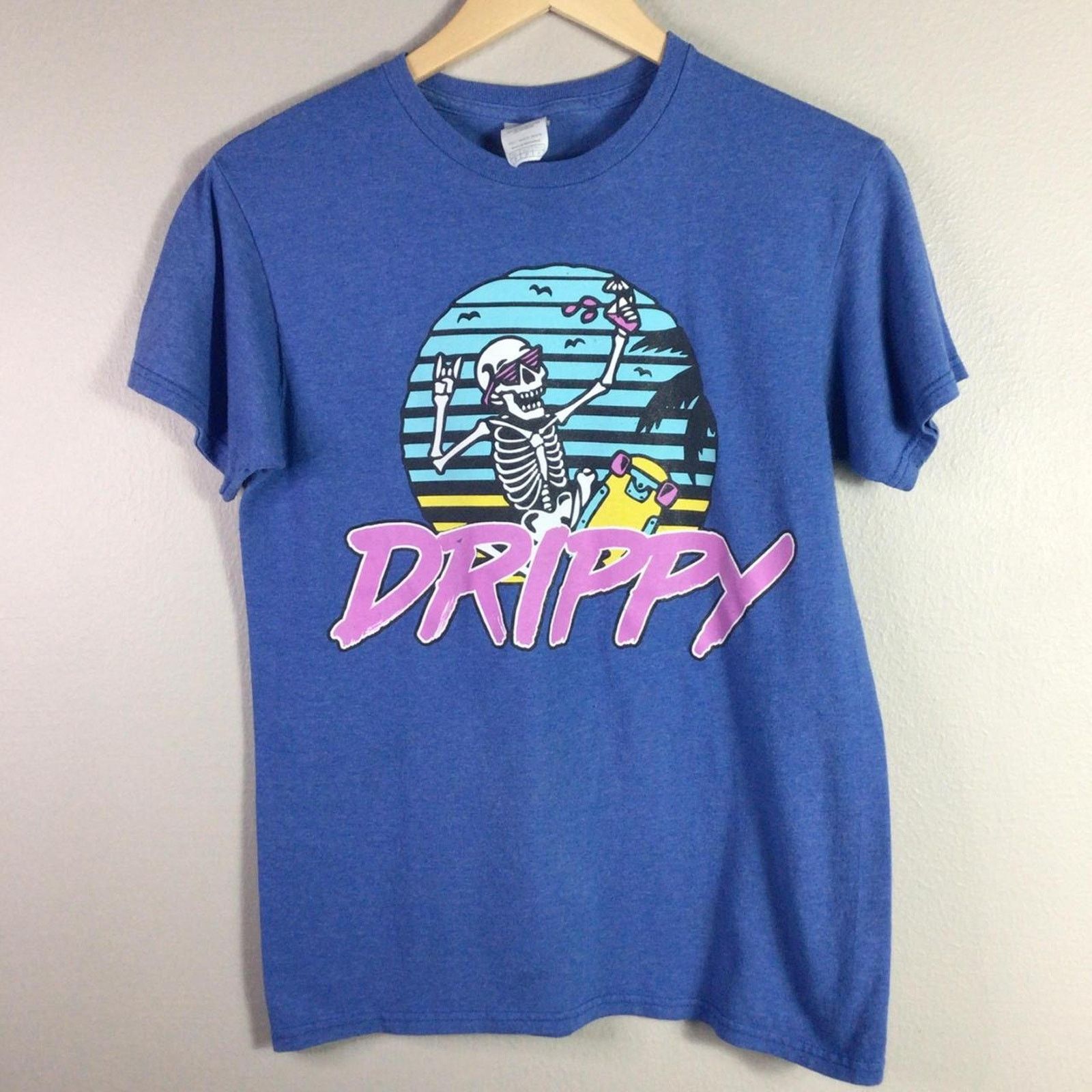 Streetwear Drippy 90s Retro Skeleton skater 80s party shirt Blue Small ...