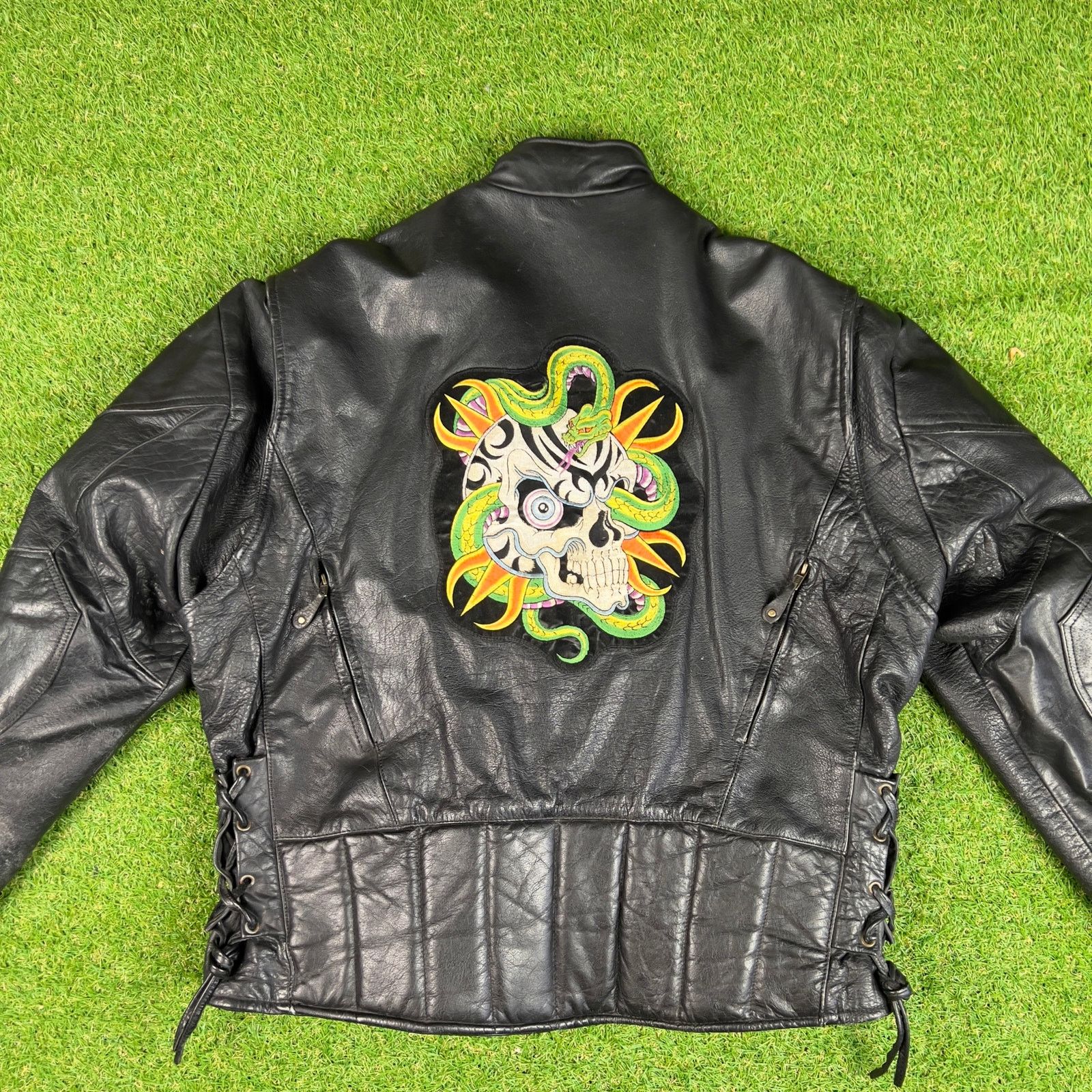 Cal Leather Hot Leathers Leather Biker Riding Jacket Skull and Snakes ...