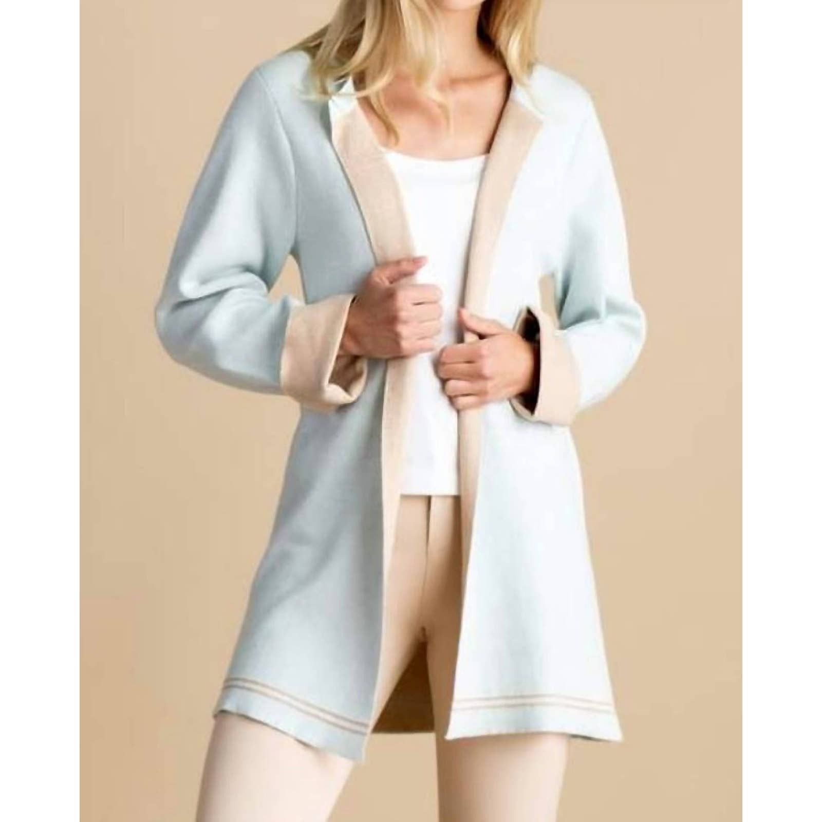 Designer MARBLE Open Front Two Tone Cardigan In Light Blue/tan | Grailed