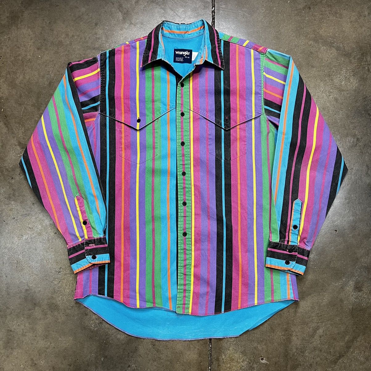 Vintage × Wrangler Vintage’s 90s Wrangler Brushpopper Striped Button Up ... Vintage × Wrangler Vintage’s 90s Wrangler Brushpopper Striped Button Up ...