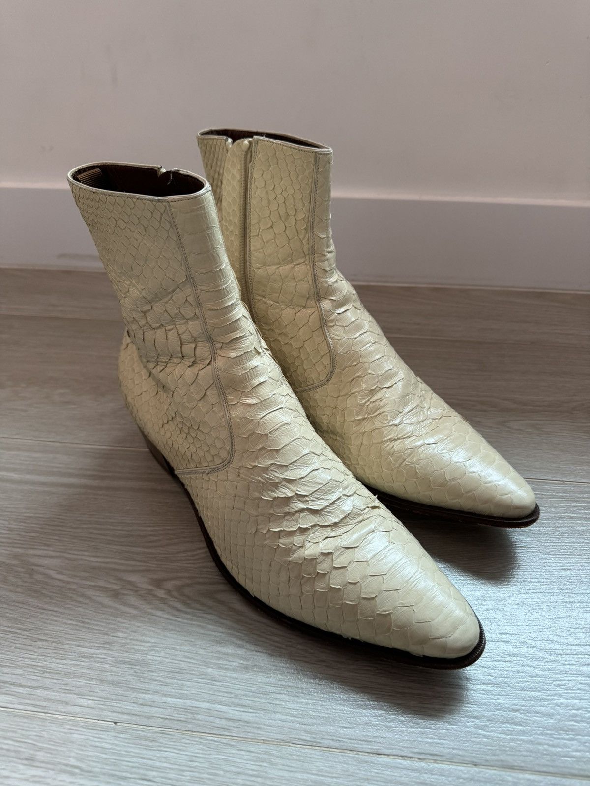 Celine × Hedi Slimane Celine SS20 White Macadamia Jacno Python Boots | Grailed