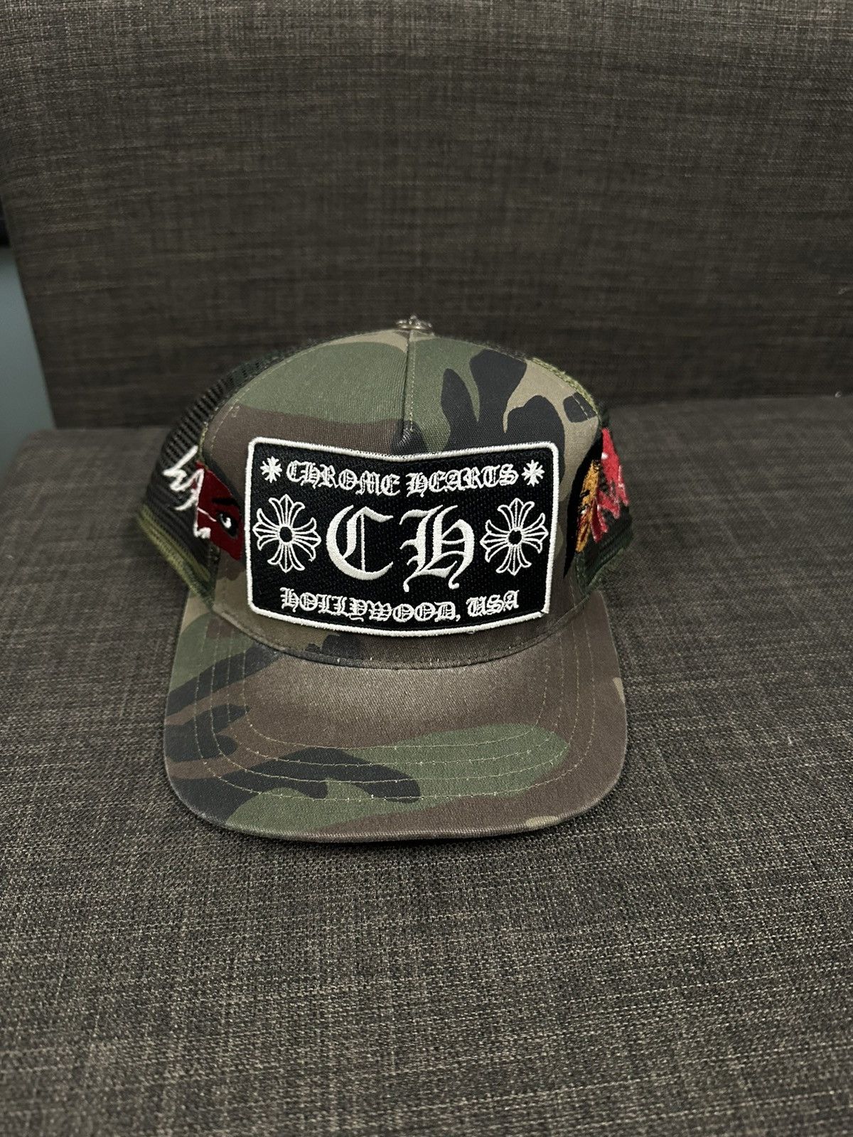 Chrome Hearts × Matty Boy × Rick Owens Chrome Heart Camo Trucker Hat ...