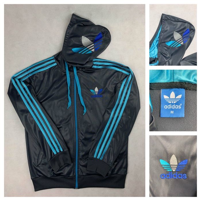 Adidas Vintage Adidas Chile 62 Track Top Jacket M Black Blue Hooded ...