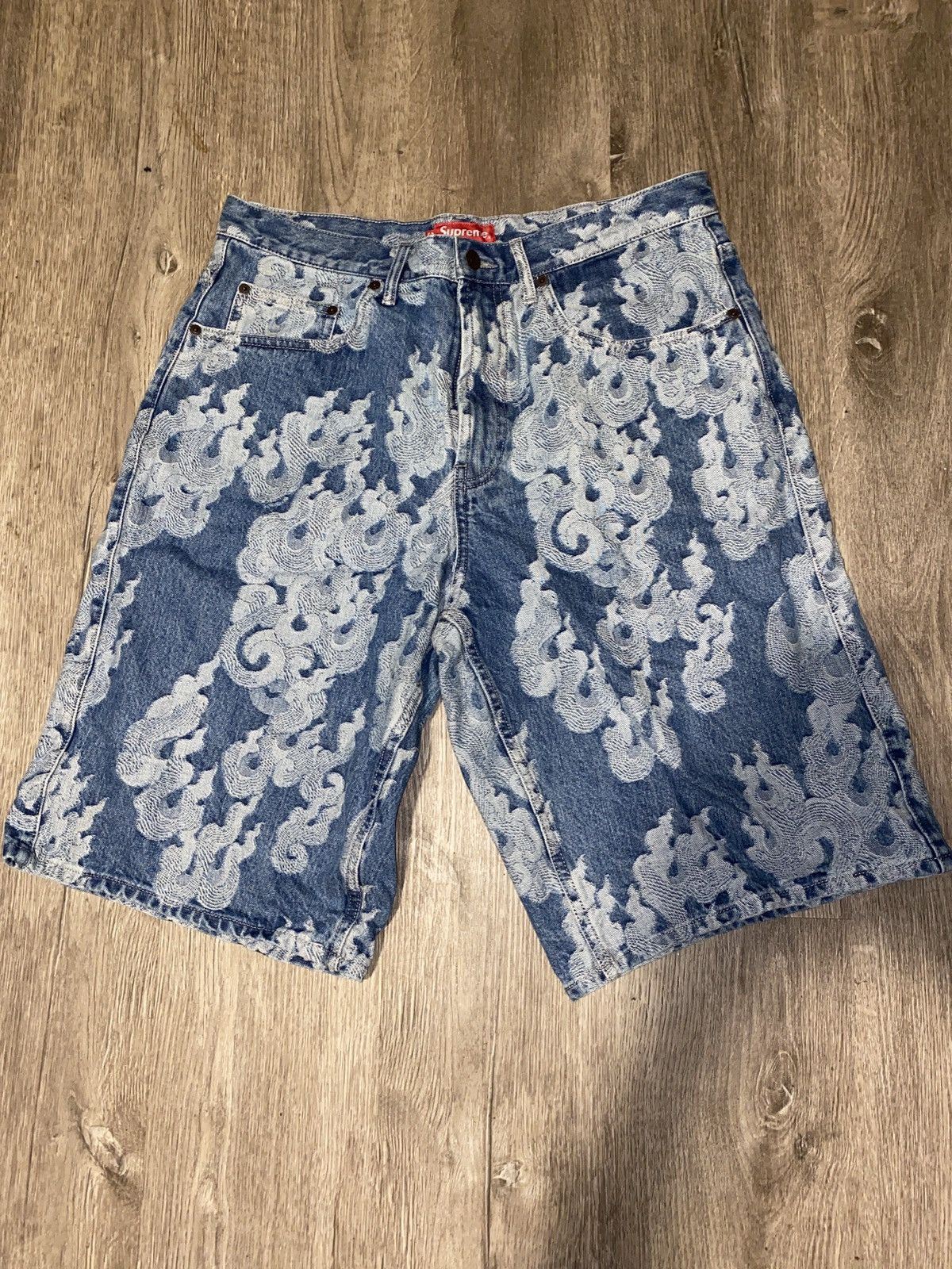 Supreme Flames Jacquard Baggy Denim Shorts | Grailed