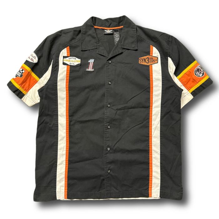 Harley Davidson Harley Davidson Y2K Vintage Black White Mechanic Polo ...