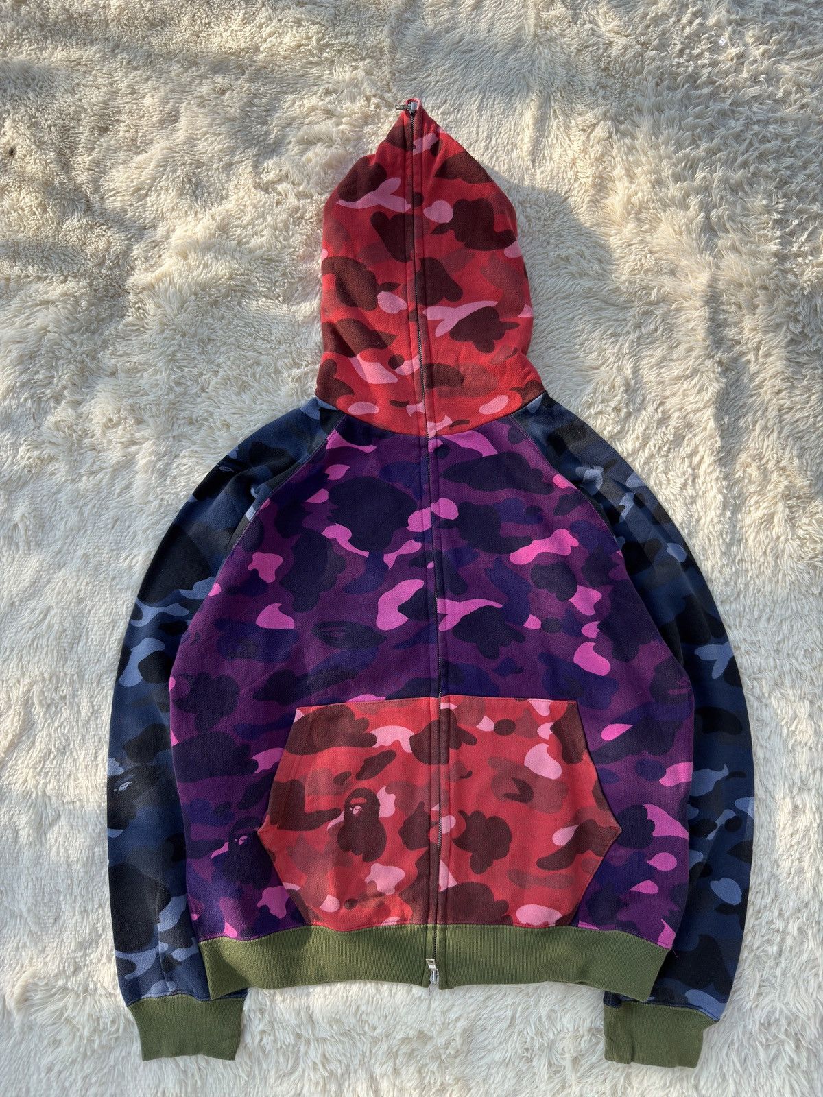 Bape BAPE Multi Color Camo Full Zip Hoodie Red/purple/blue mix | Grailed