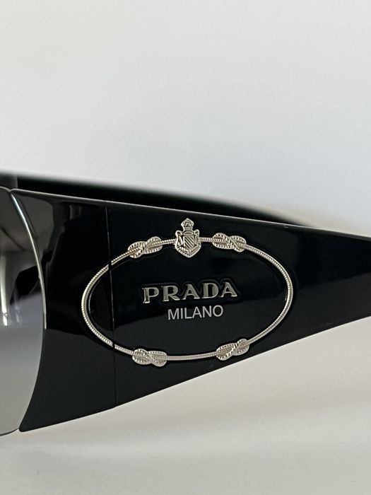 Prada 2000s Prada mask/shield black sunglasses with logo. | Grailed