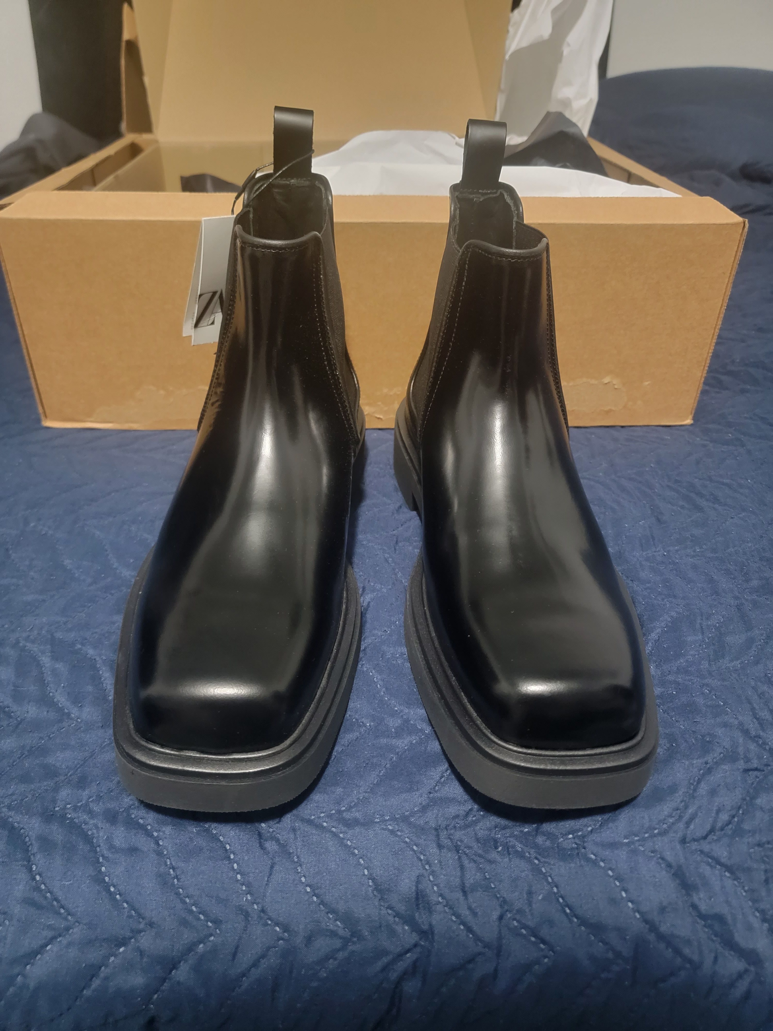 Zara Square toe leather chelsea boots limited edition | Grailed