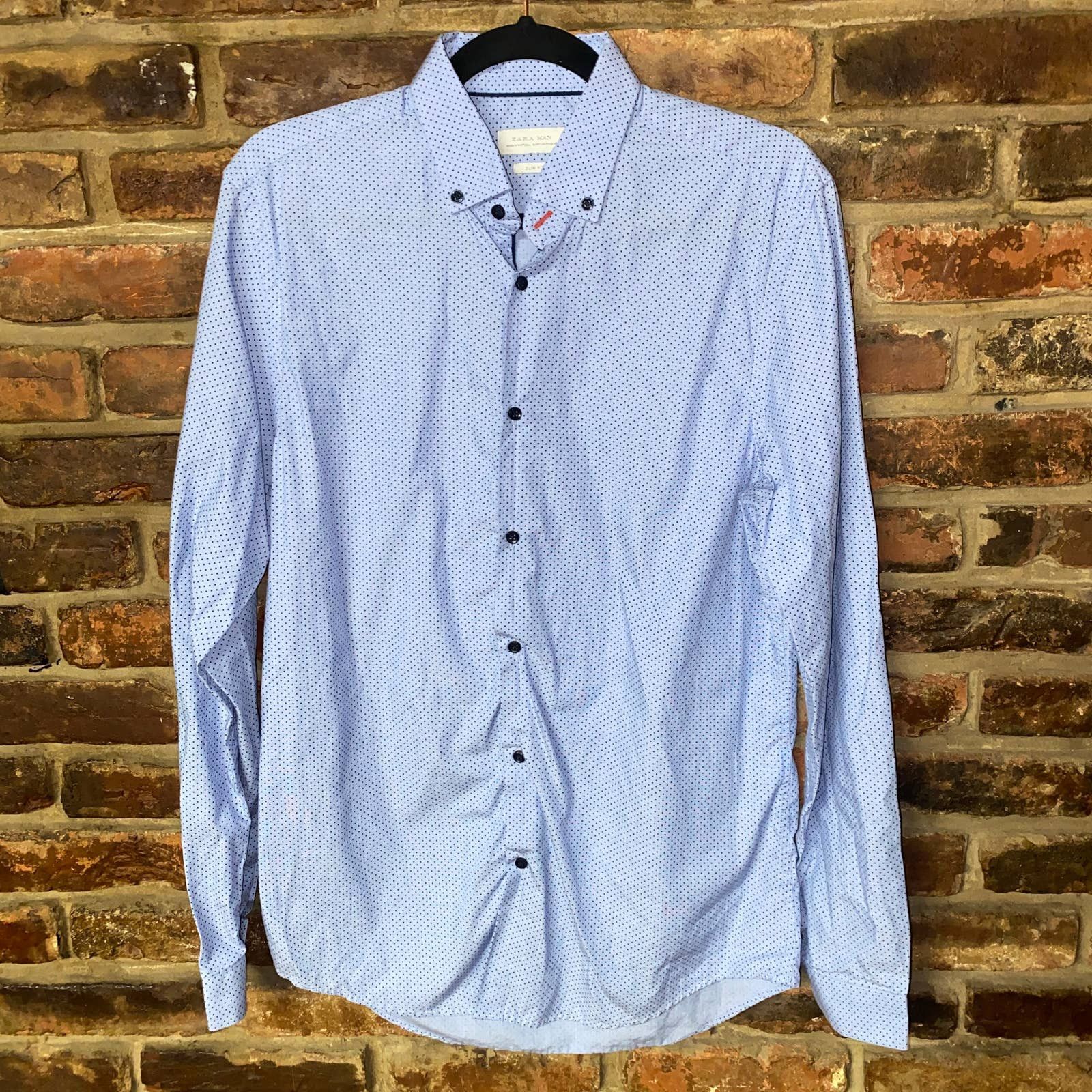 Zara Zara Man Blue Polka Dot Slim Fit Button Down Shirt Medium | Grailed