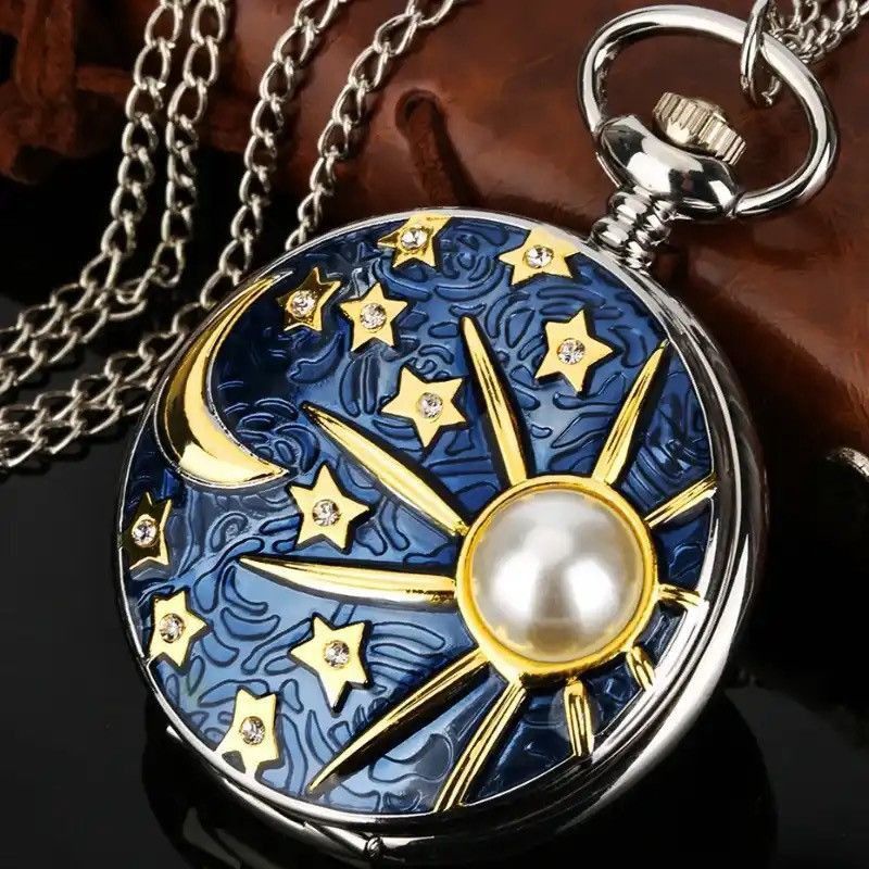 Vintage Sea Blue Star and Moon Pocket Watch | Grailed