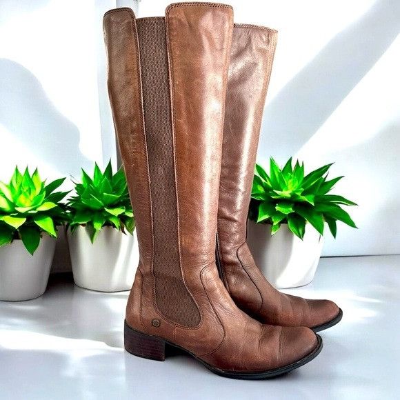 Born BORN Brown Leather Knee-High Boots | Grailed