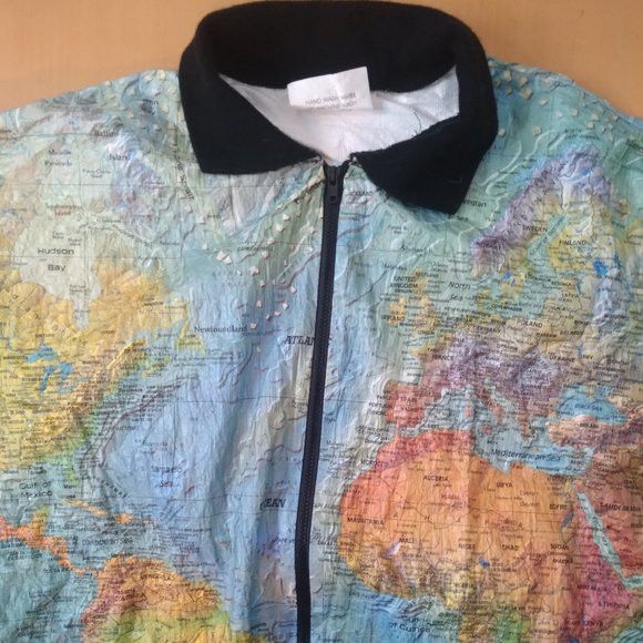 Vintage Vintage World Geography Map Globe Tyvek Windbreaker Jacket ...