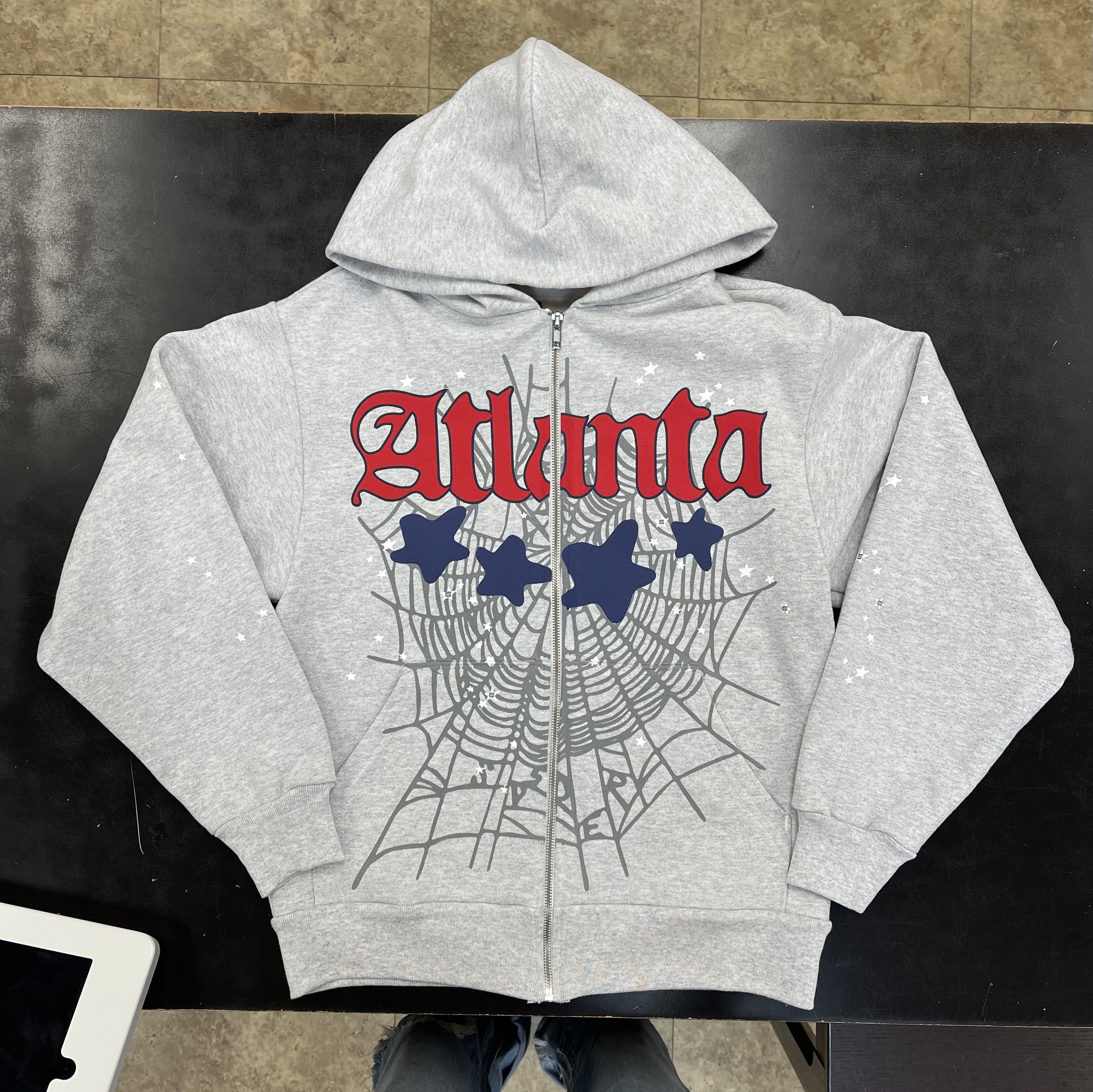 Sp5der Sp5der Atlanta Full Zip Hoodie Heather Grey | Grailed